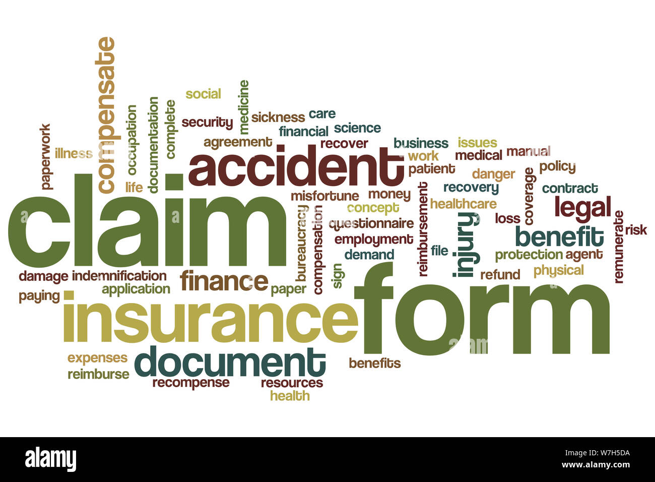 Claim form word cloud concept Stock Photo - Alamy