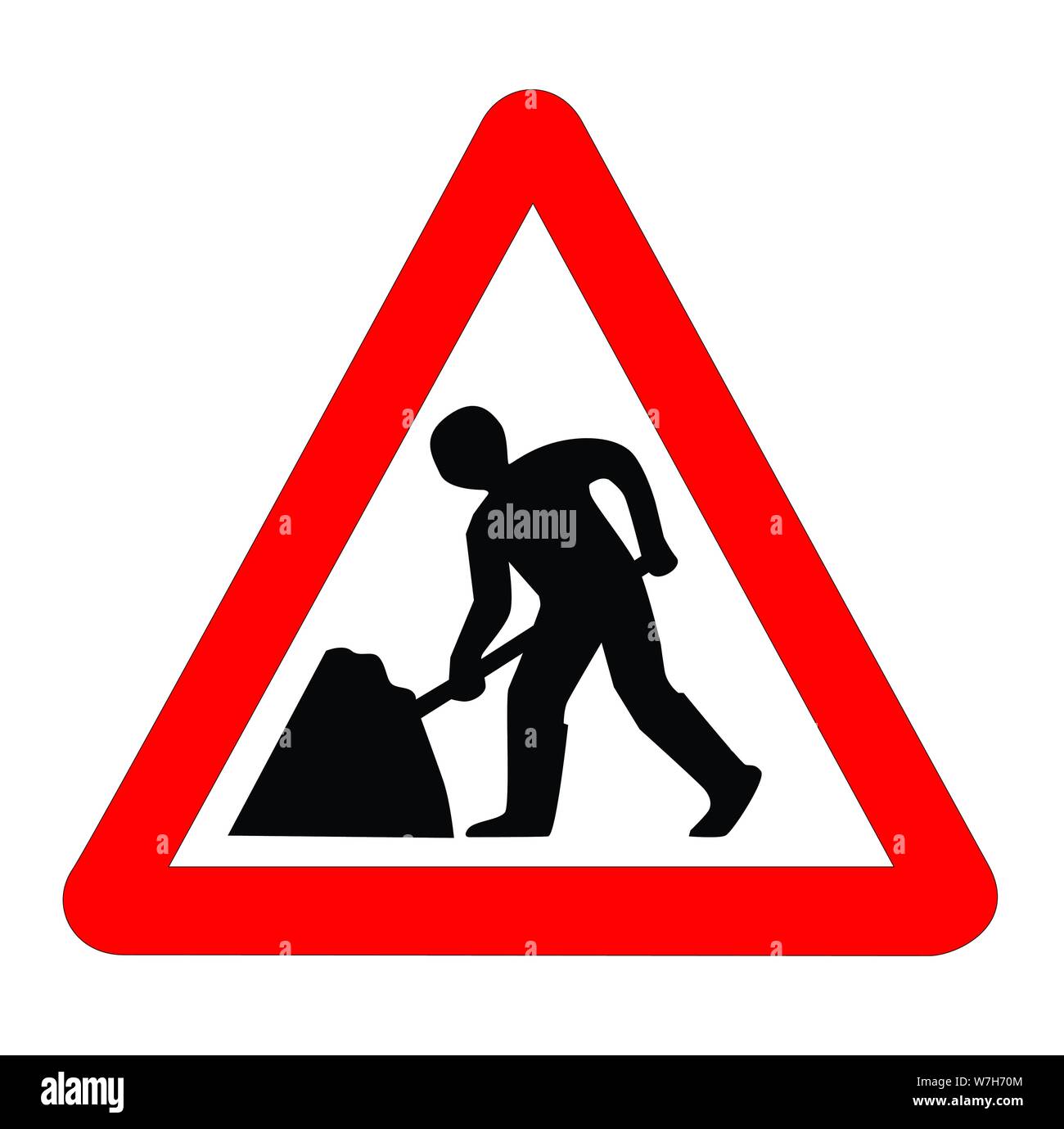 The traditional 'Men at Work' traffic sign isolated on a white ...