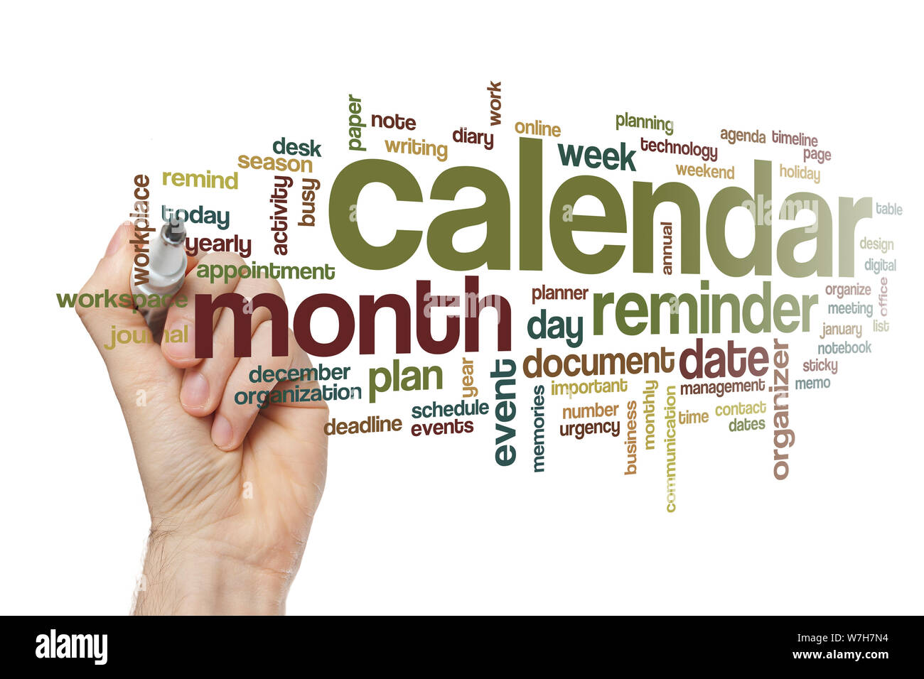 Calendar word cloud concept Stock Photo - Alamy