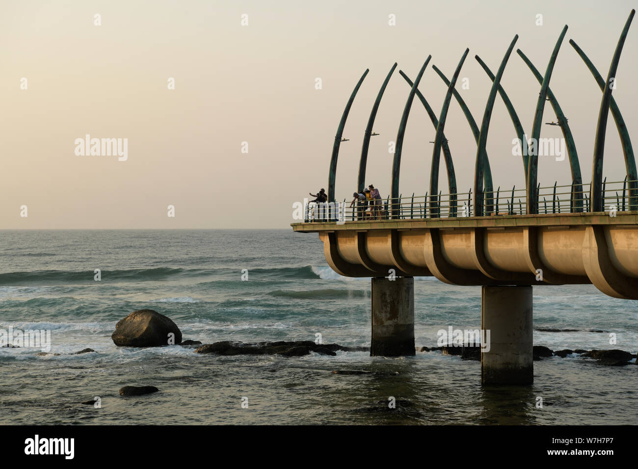 Durban, KwaZulu-Natal, South Africa, people standing on Umhlanga Rocks ...