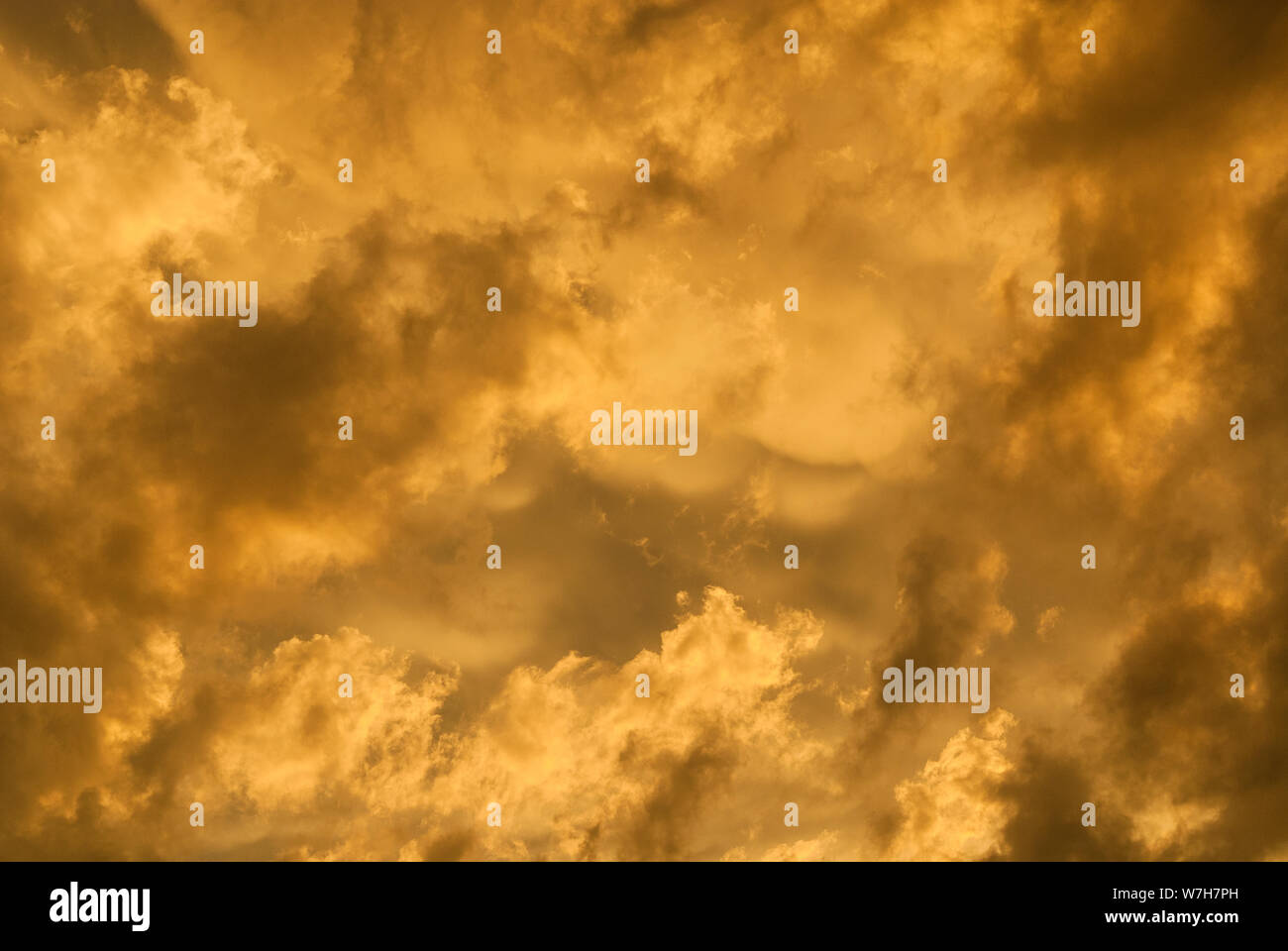 Wonderful sunset sky with golden clouds as background Stock Photo - Alamy