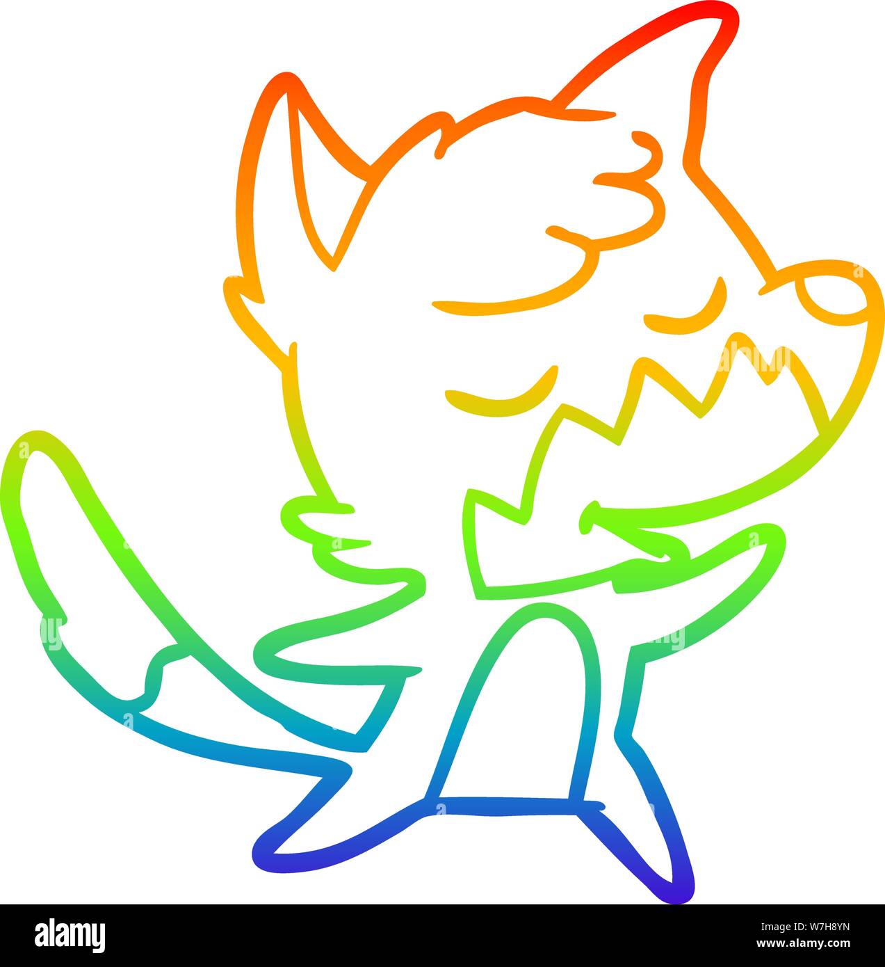 rainbow gradient line drawing of a friendly cartoon fox Stock Vector ...