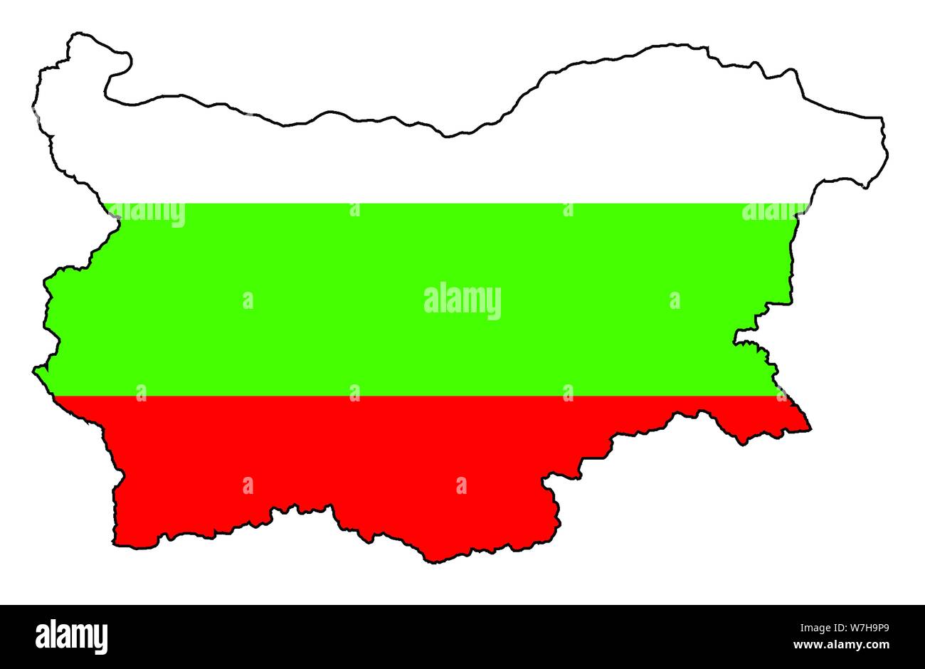 Outline map of the country of Bulgaria with flag isolated over a white ...