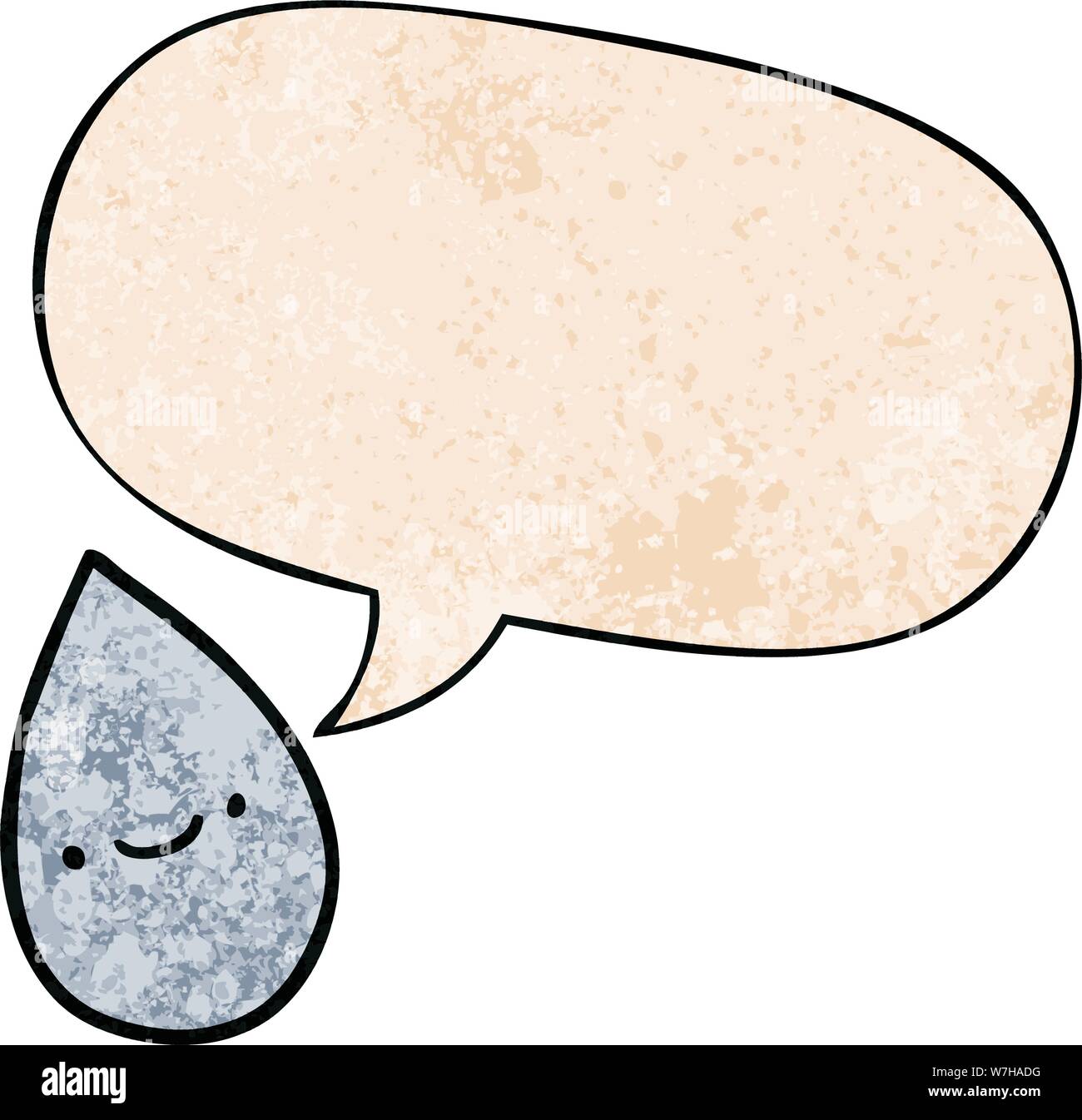 cartoon raindrop with speech bubble in retro texture style Stock Vector ...