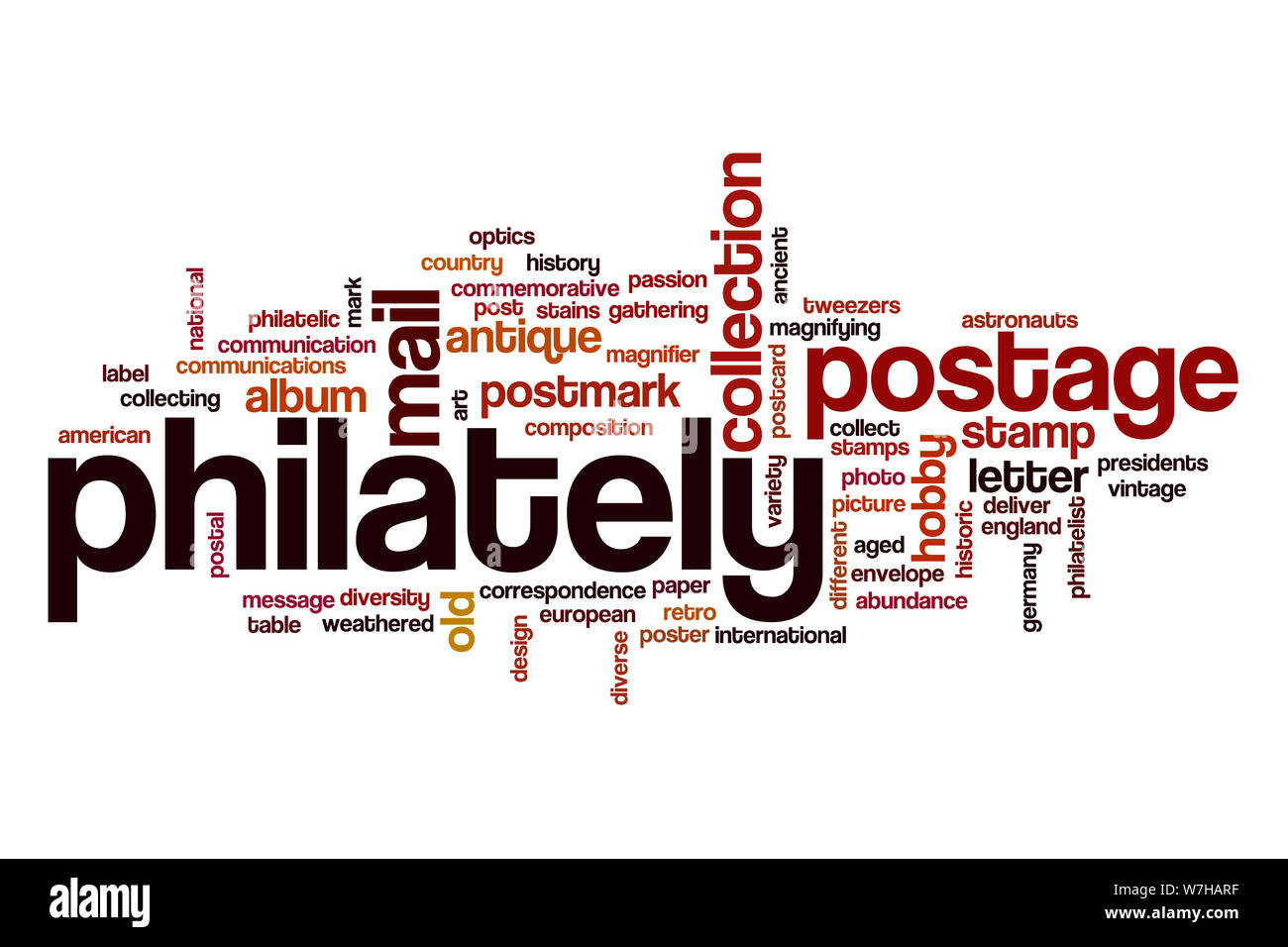 Philately word cloud concept Stock Photo - Alamy