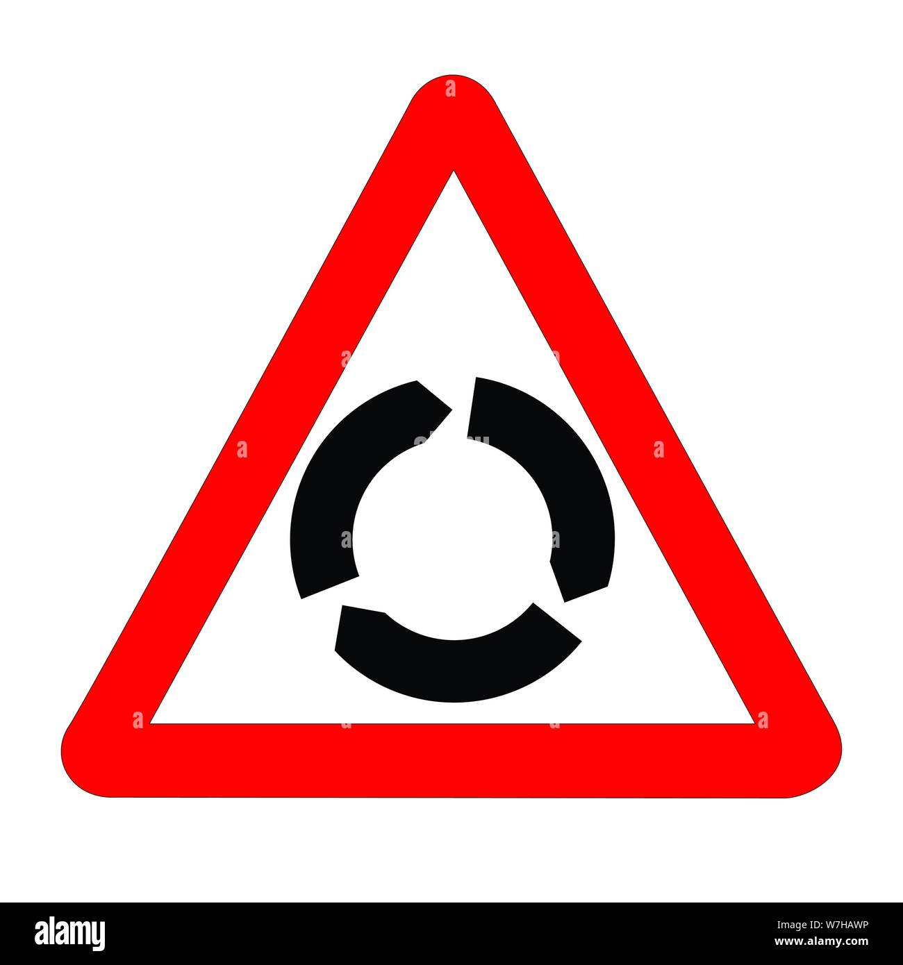 The traditional 'ROUNDABOUT' triangle, traffic sign isolated on a white background Stock Vector ...