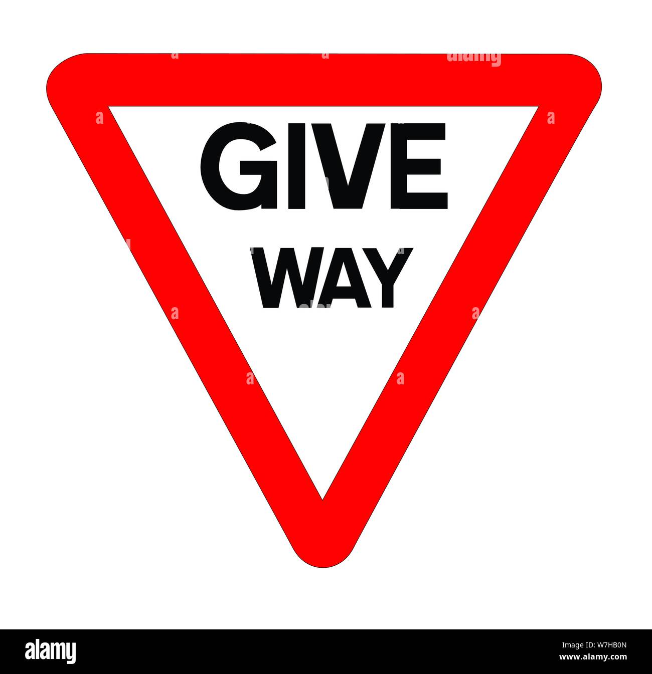 The traditional 'GIVE WAY' traffic sign isolated on a white background ...