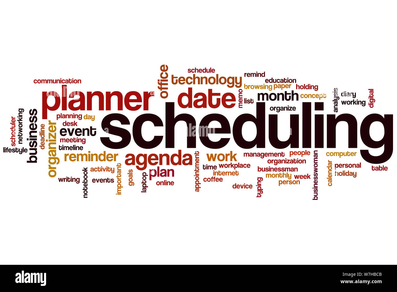 Scheduling word cloud concept Stock Photo - Alamy
