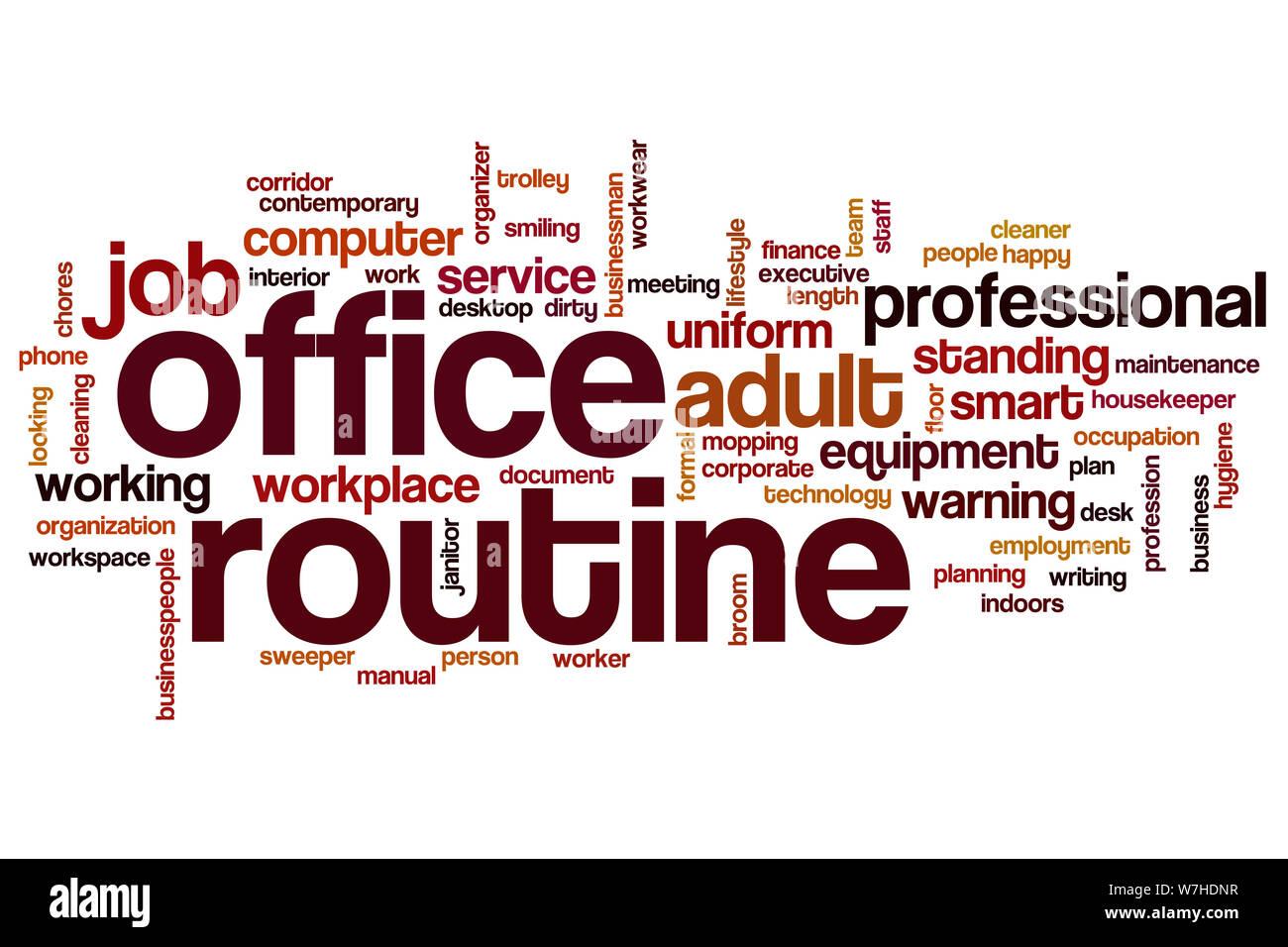 Office routine word cloud concept Stock Photo - Alamy