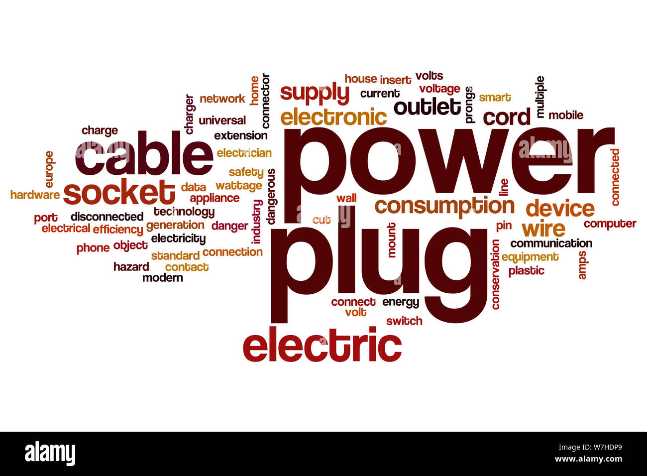 Power plug word cloud concept Stock Photo - Alamy