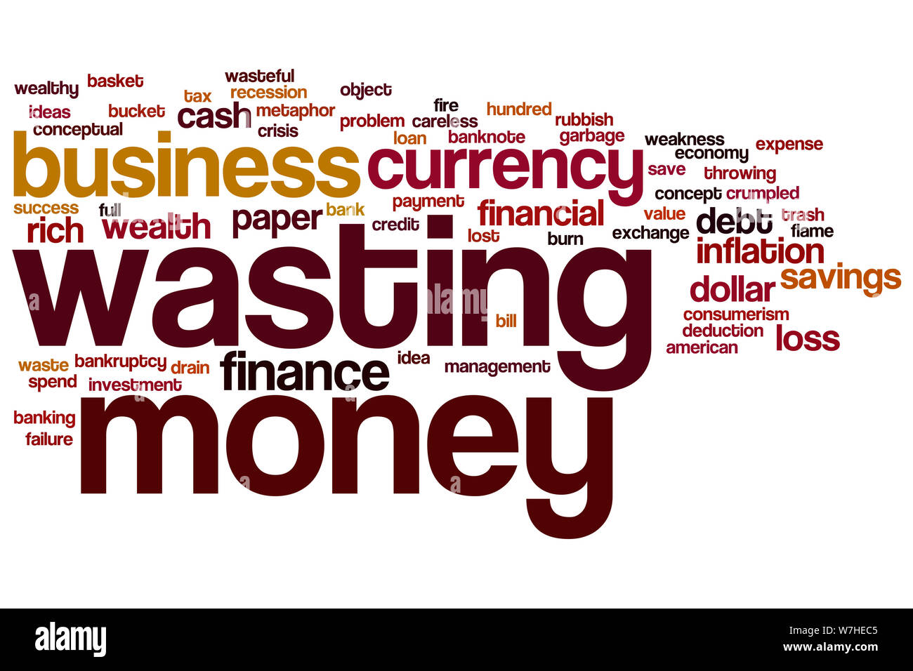 Wasting money word cloud concept Stock Photo - Alamy