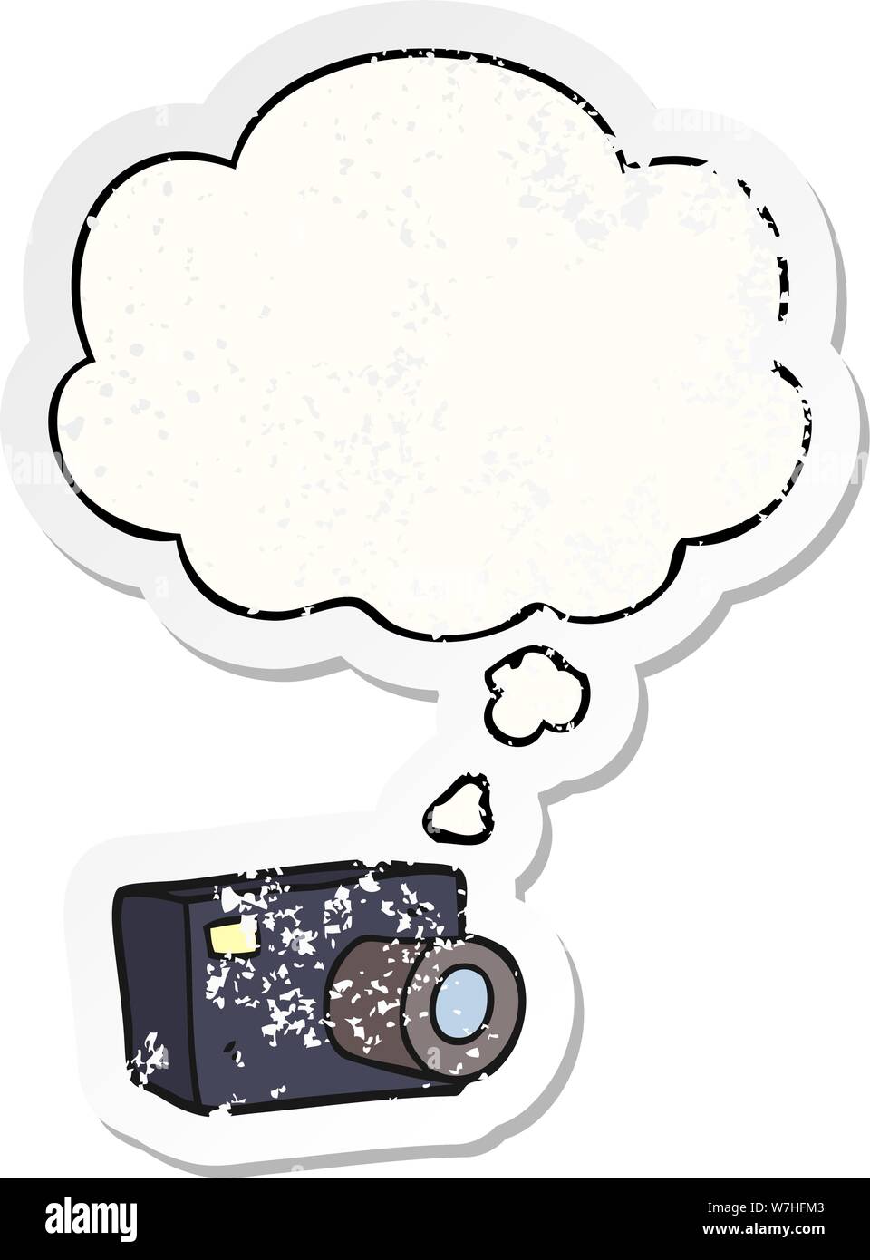 cartoon camera with thought bubble as a distressed worn sticker Stock ...