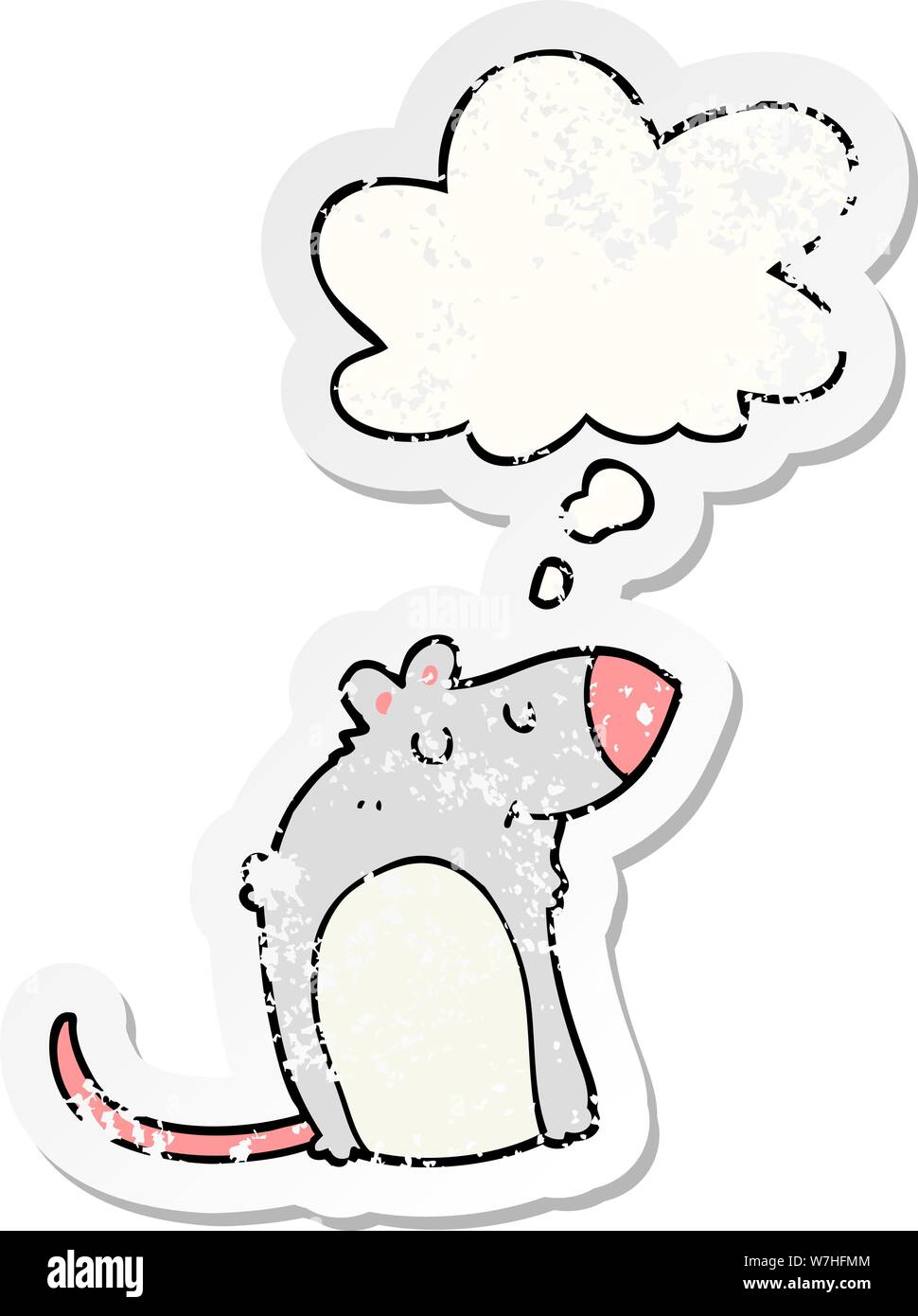 cartoon fat rat with thought bubble as a distressed worn sticker Stock ...