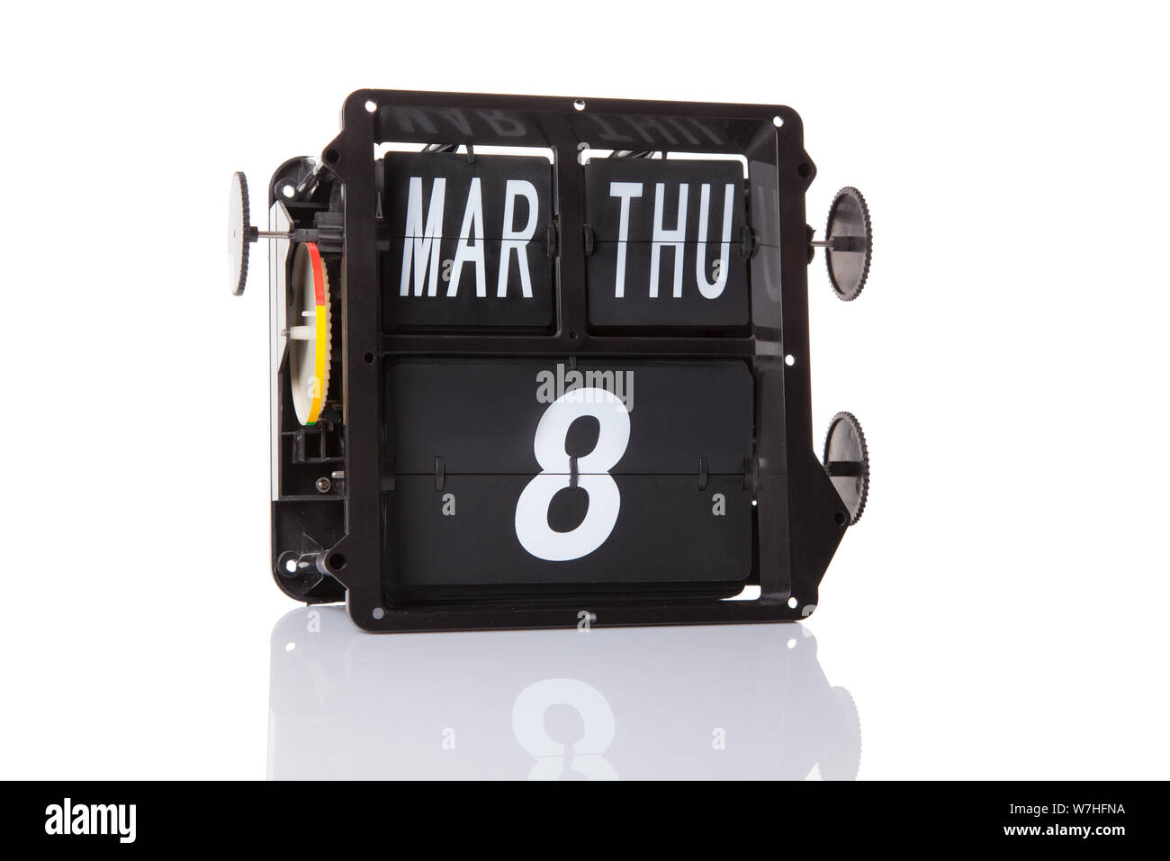 The mechanical calendar retro date 8 March, 2018 isolated Woman's day ...