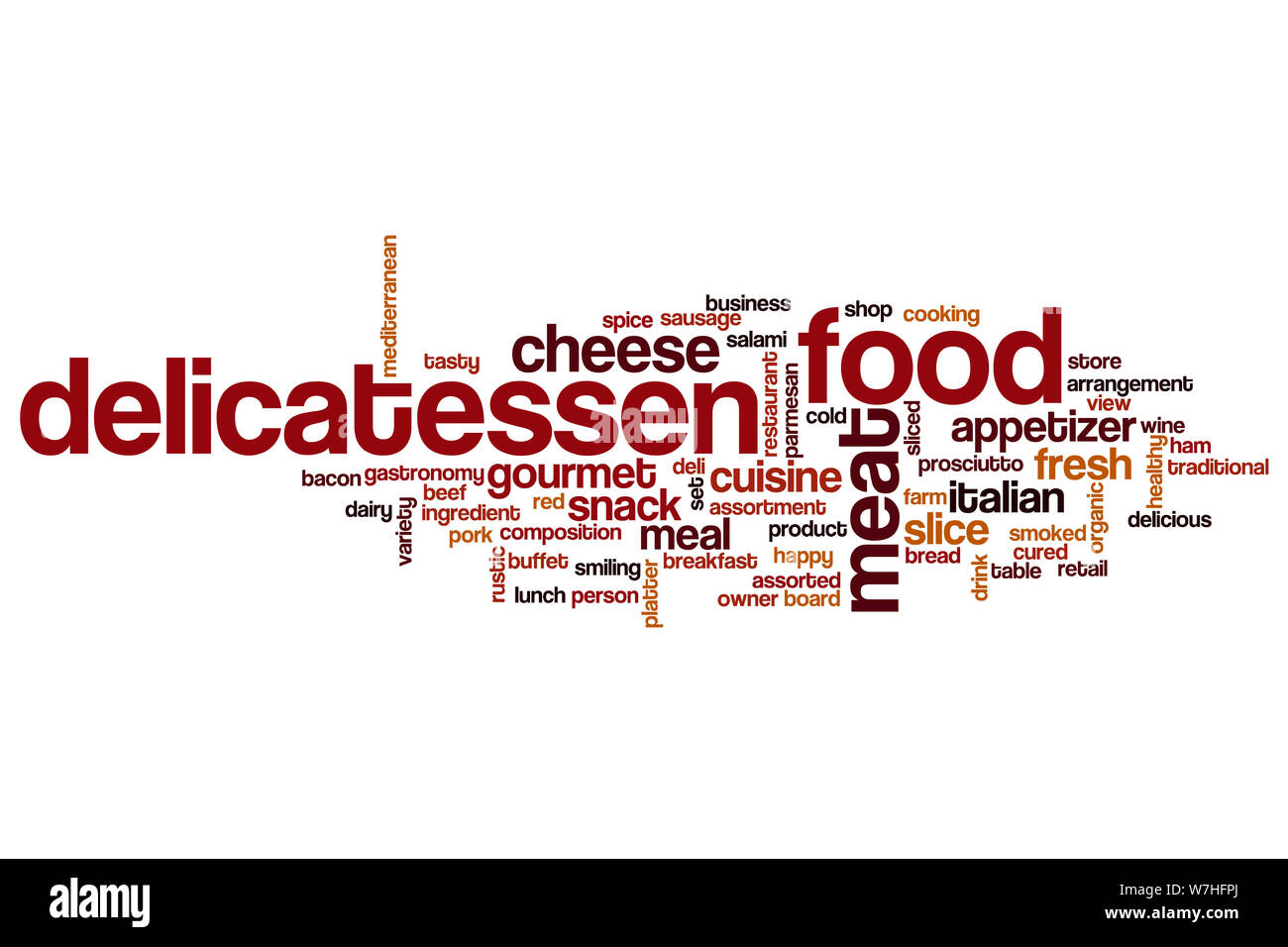 Delicatessen food word cloud concept Stock Photo - Alamy