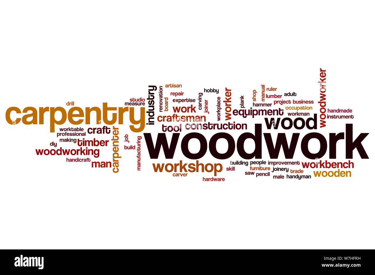 Woodwork word cloud concept Stock Photo - Alamy