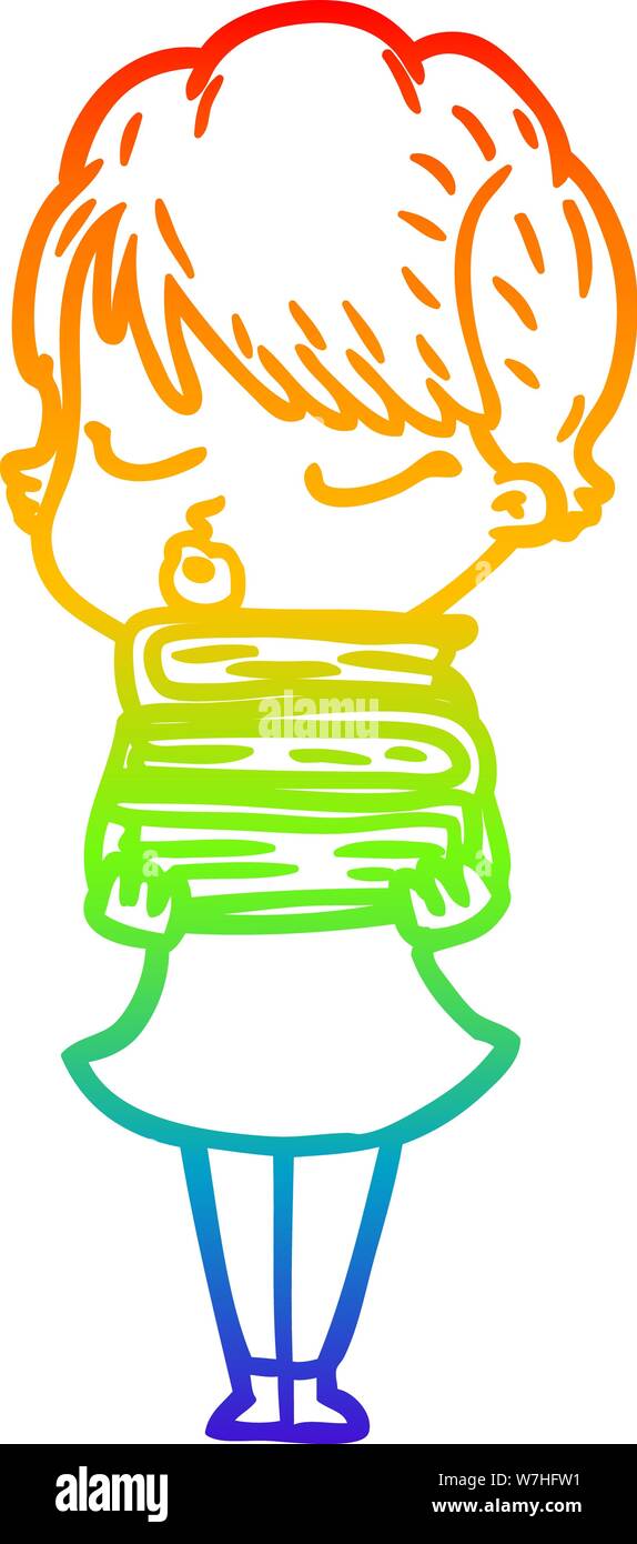 rainbow gradient line drawing of a cartoon woman with eyes shut Stock ...