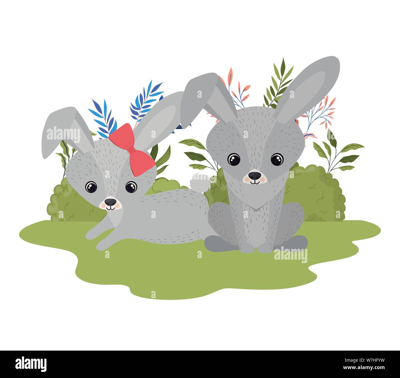 cute couple of rabbits with background landscape Stock Vector Image ...
