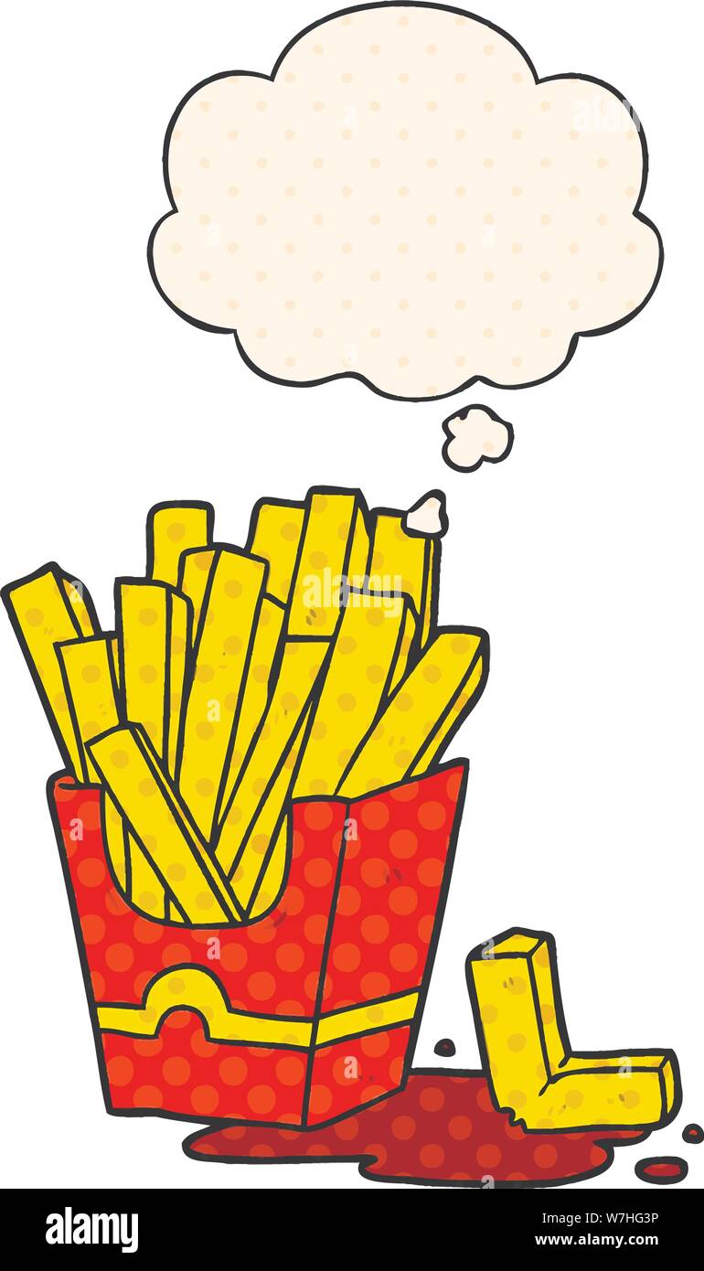 cartoon fries with thought bubble in comic book style Stock Vector ...