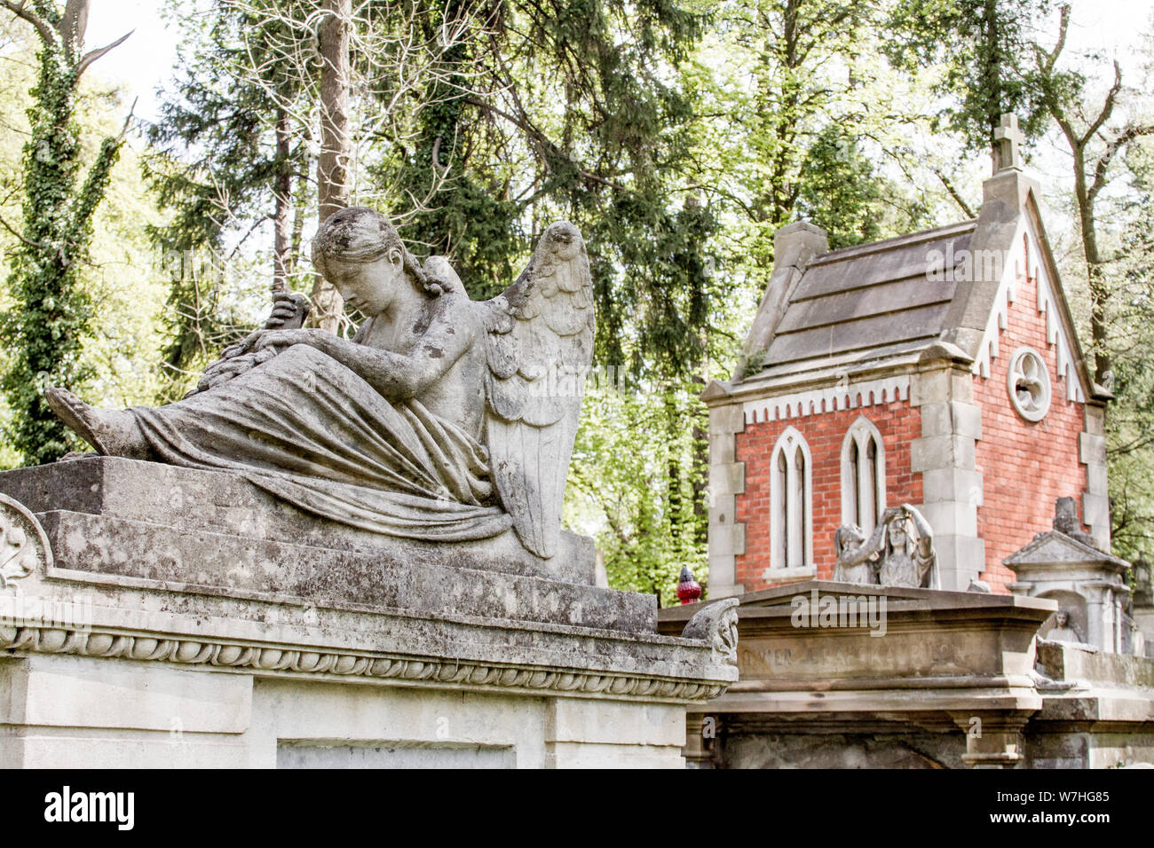 Lviv, Ukraine - April 26, 2019: Statues and tombstones at the Lychakiv ...