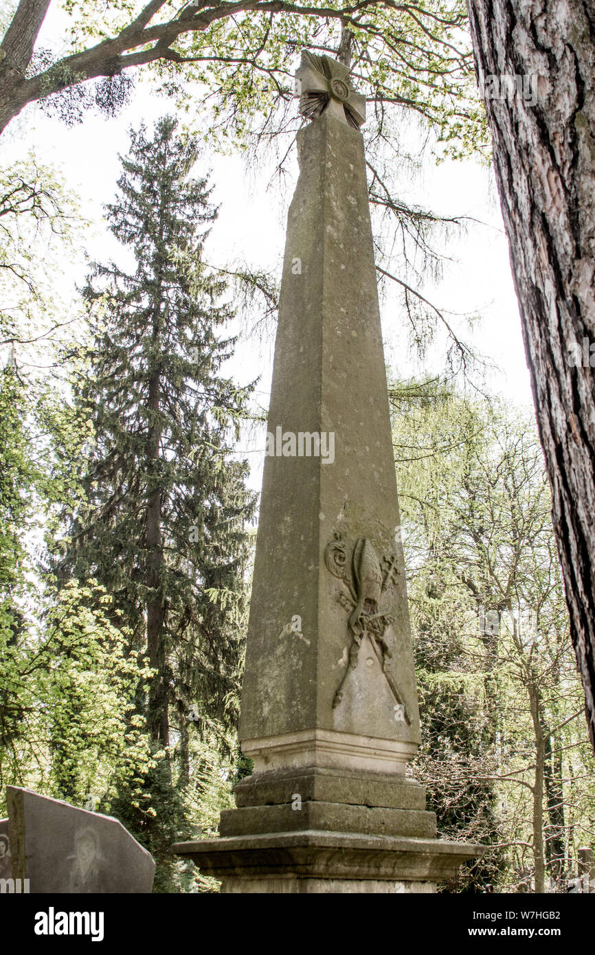 Lviv, Ukraine - April 26, 2019: Statues and tombstones at the Lychakiv ...