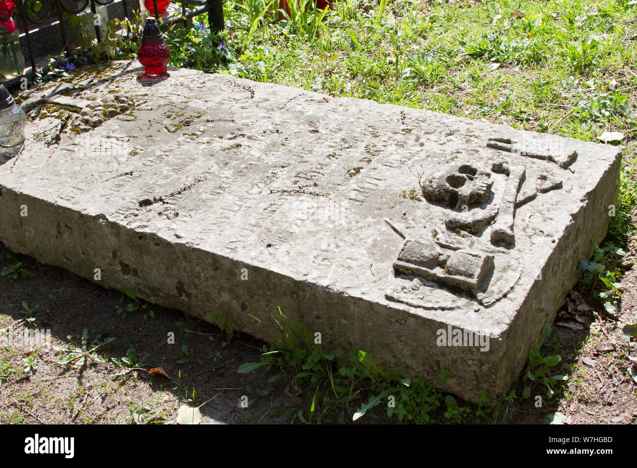 Lviv, Ukraine - April 26, 2019: Statues and tombstones at the Lychakiv ...
