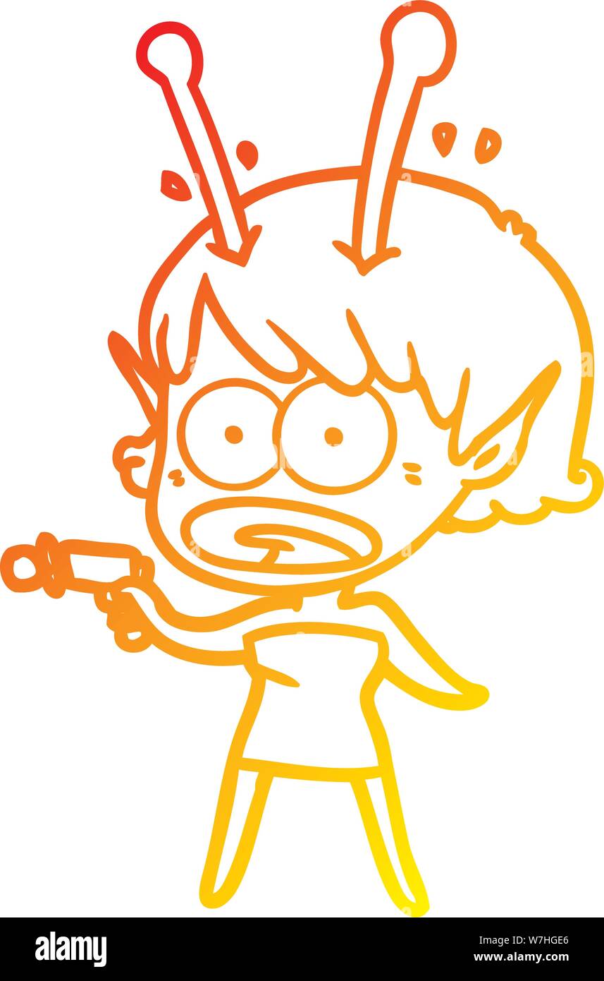 warm gradient line drawing of a cartoon shocked alien girl Stock Vector ...