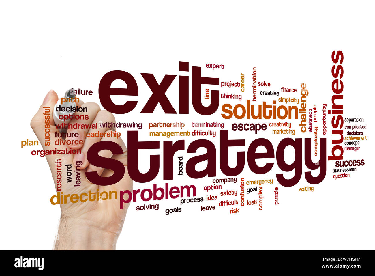 Exit strategy word cloud Stock Photo - Alamy