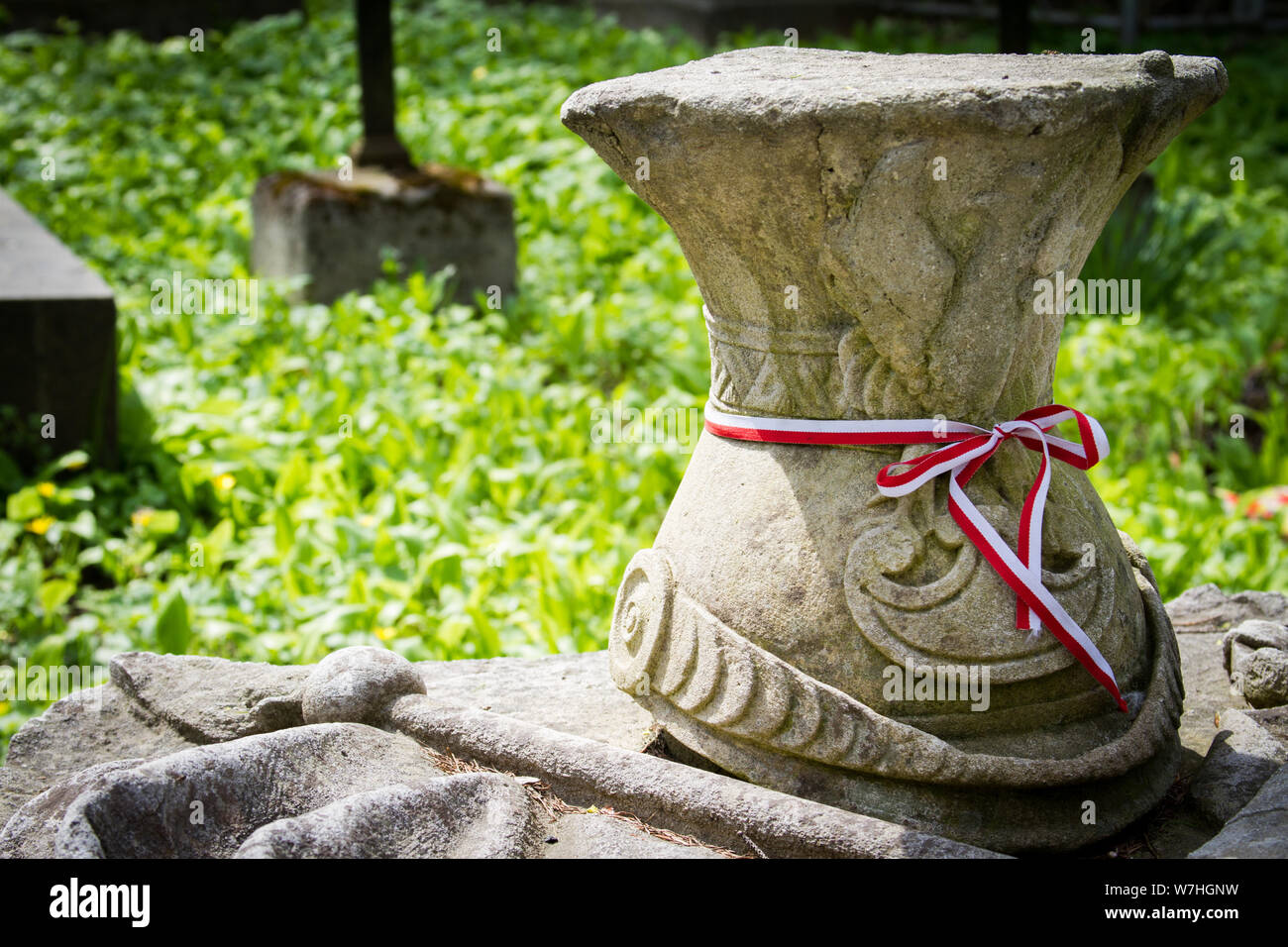 Lviv, Ukraine - April 26, 2019: Statues and tombstones at the Lychakiv ...