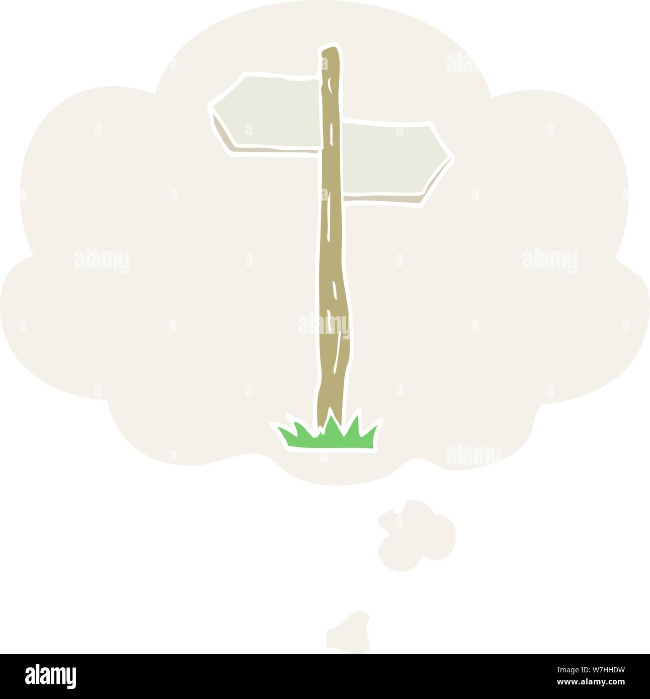 cartoon old direction sign with thought bubble in retro style Stock ...