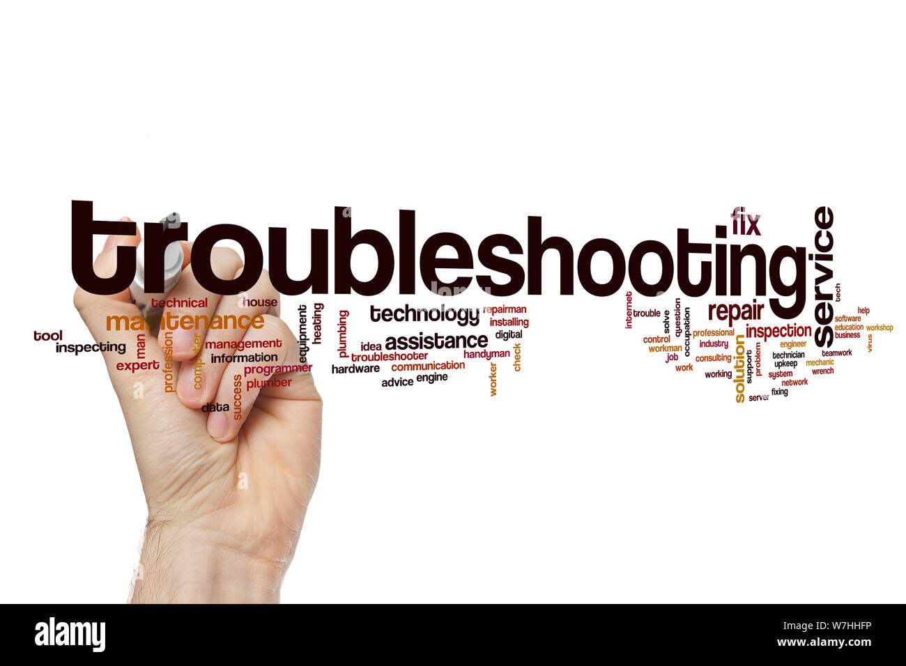 Troubleshooting word cloud concept Stock Photo - Alamy