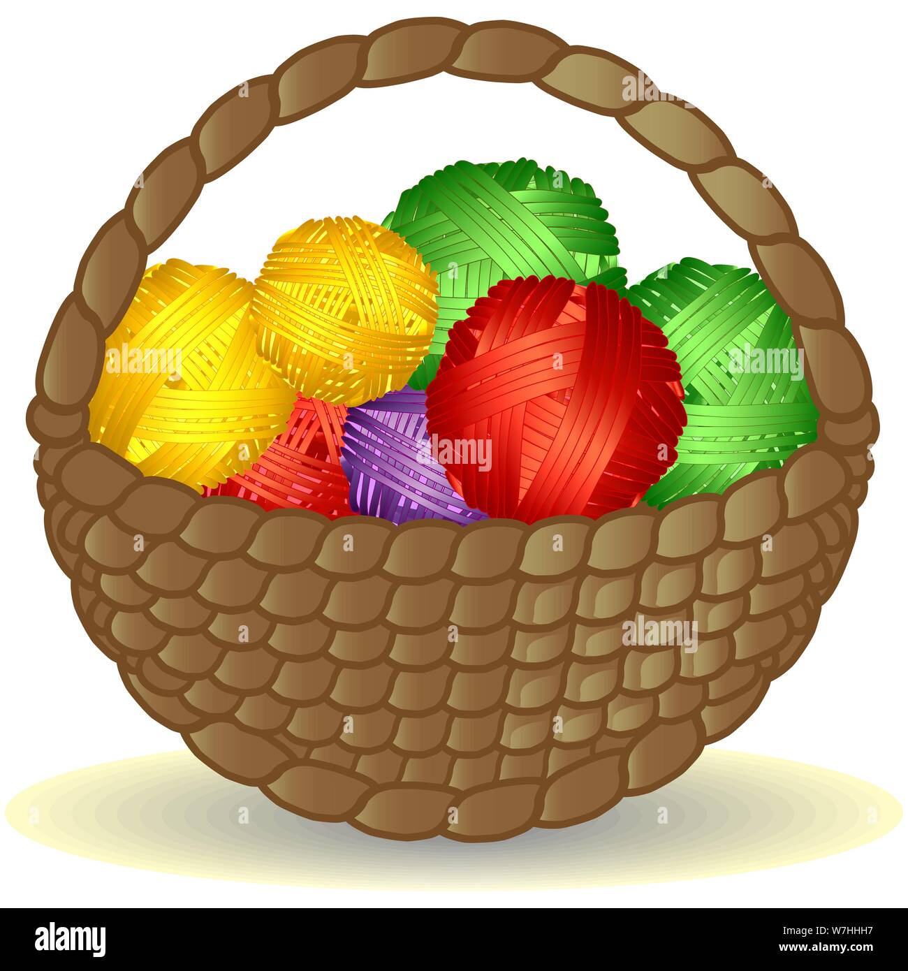 Basket from the vine with a handle full of coils of multicolored yarn ...
