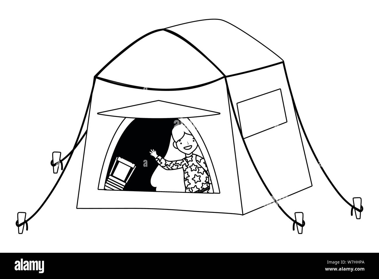 Tent and woman cartoon design, Camping forest adventure lifestyle ...