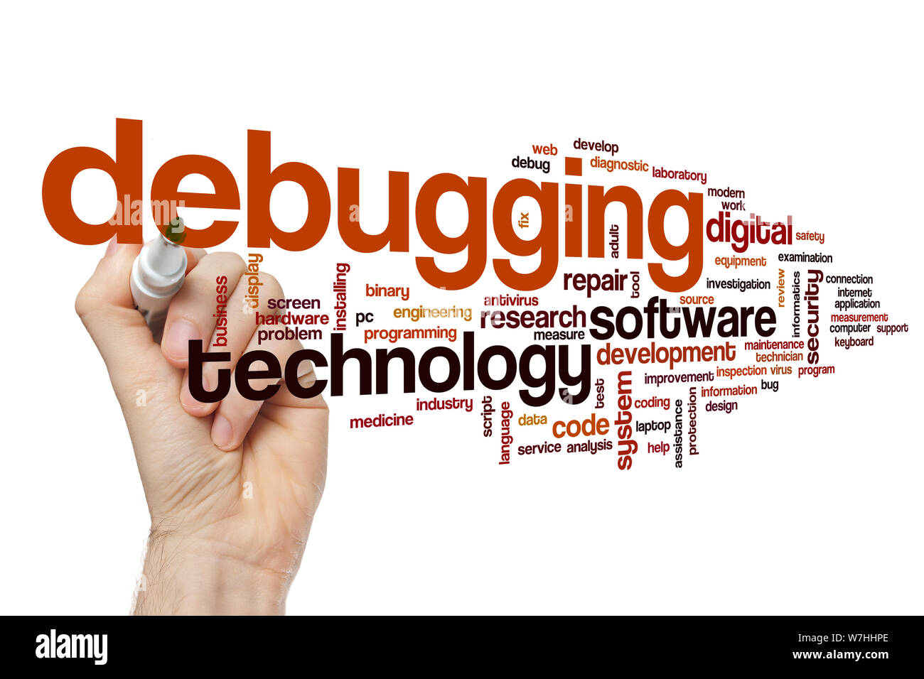 Debugging word cloud concept Stock Photo - Alamy