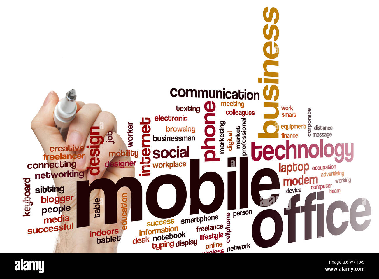 Mobile office word cloud Stock Photo - Alamy