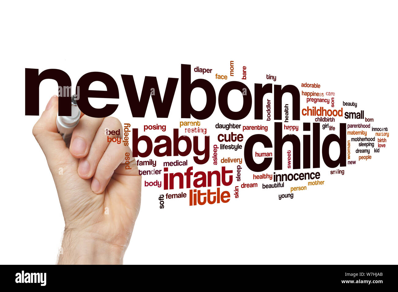 Newborn child word cloud Stock Photo - Alamy