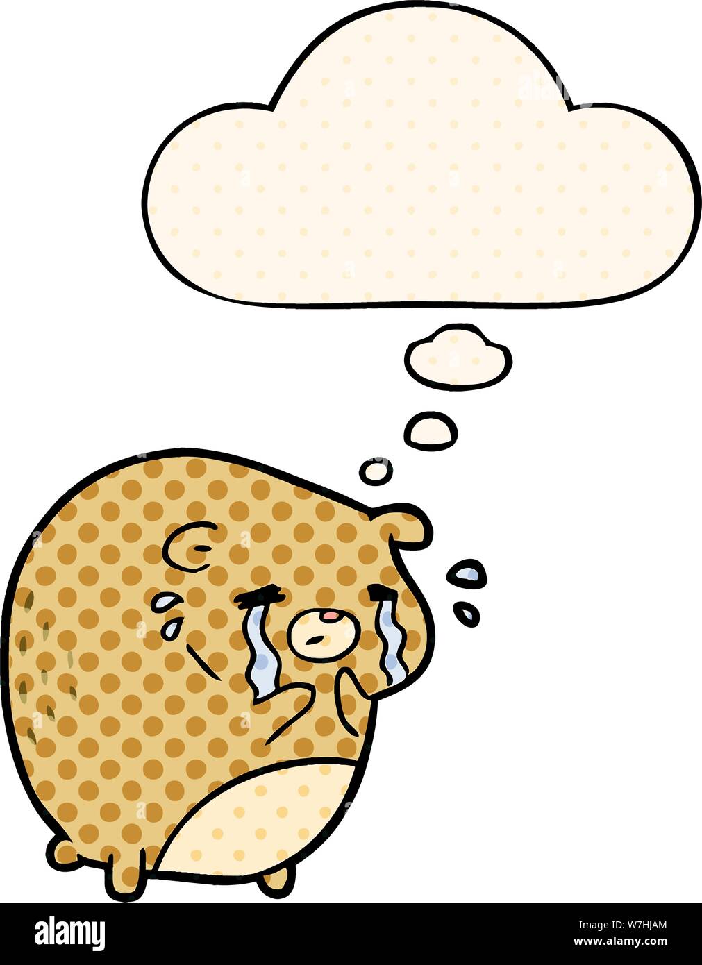 cartoon crying bear with thought bubble in comic book style Stock ...