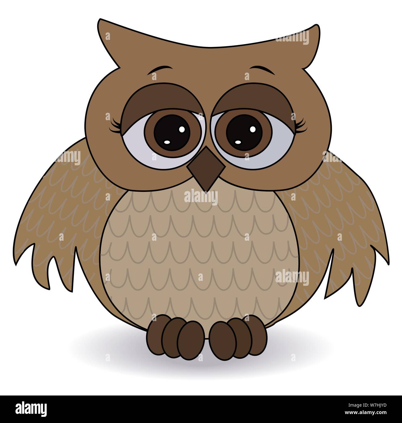 a sad brown owl with surprised eyes and spread out wings, with a ...
