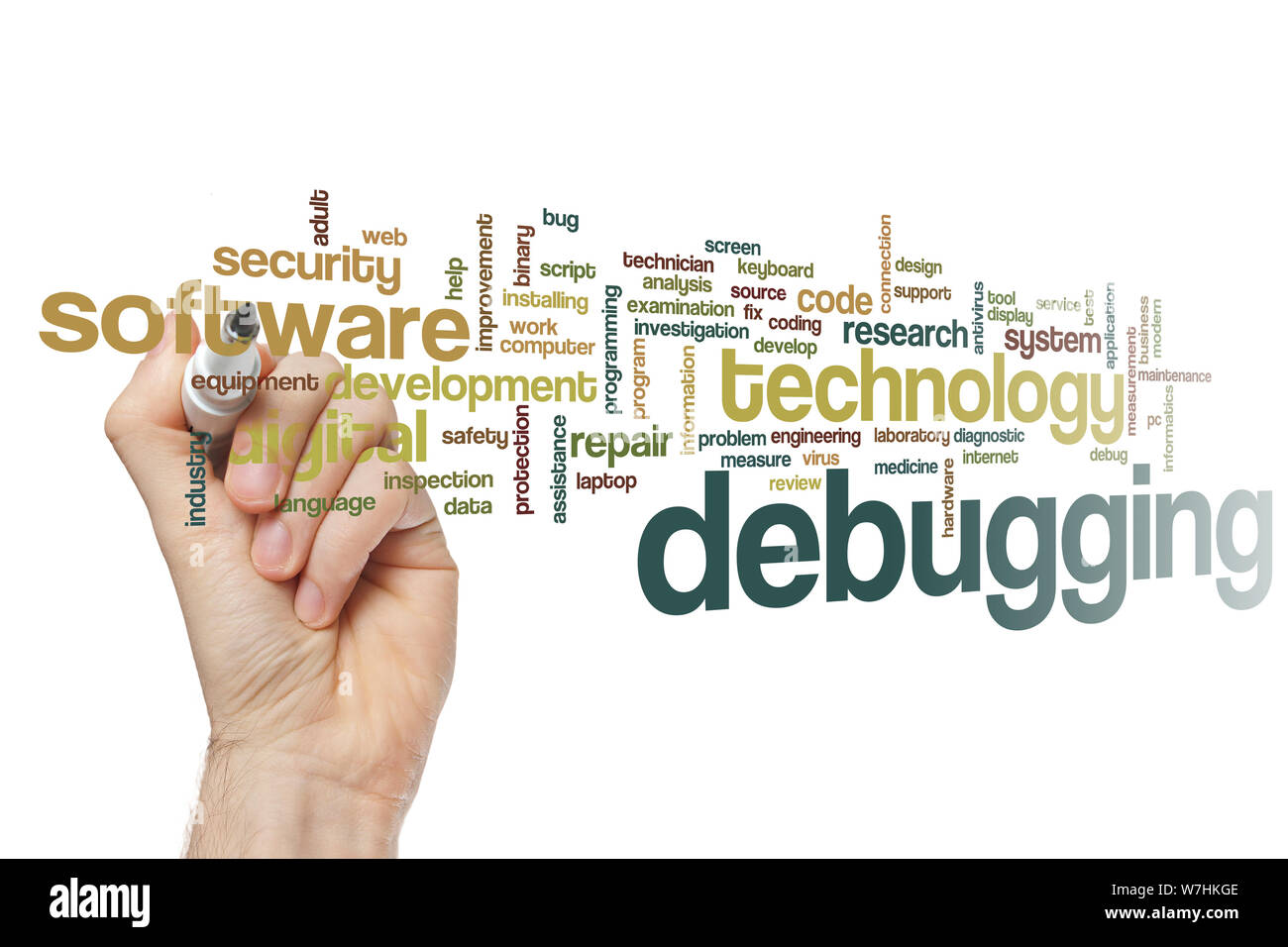 Debugging word cloud concept Stock Photo - Alamy
