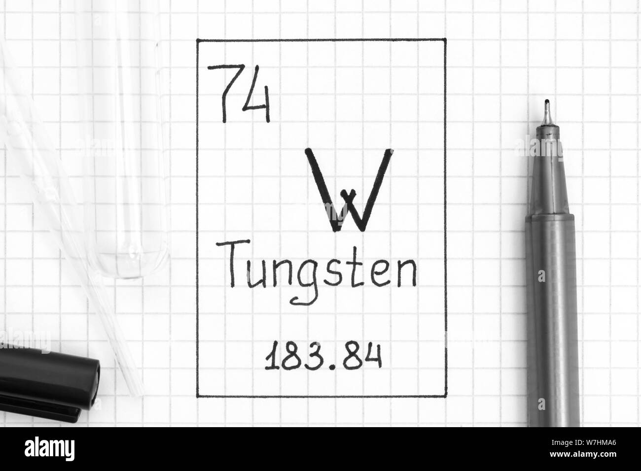 The Periodic table of elements. Handwriting chemical element Tungsten W ...