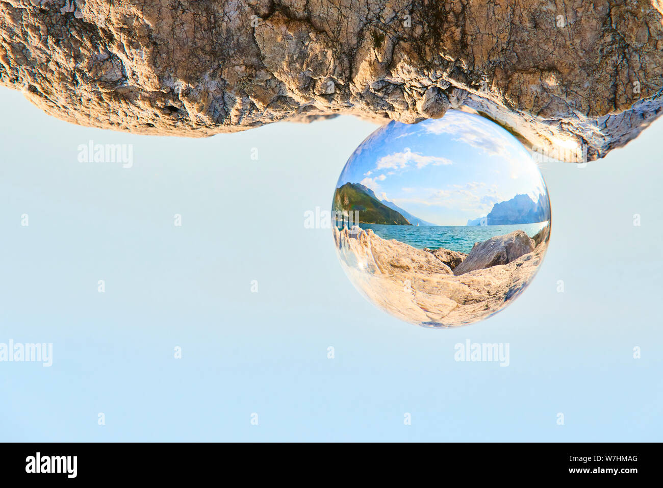 Lake Garda (Lago di Garda or Lago Benaco) seen through a glass crystal ...