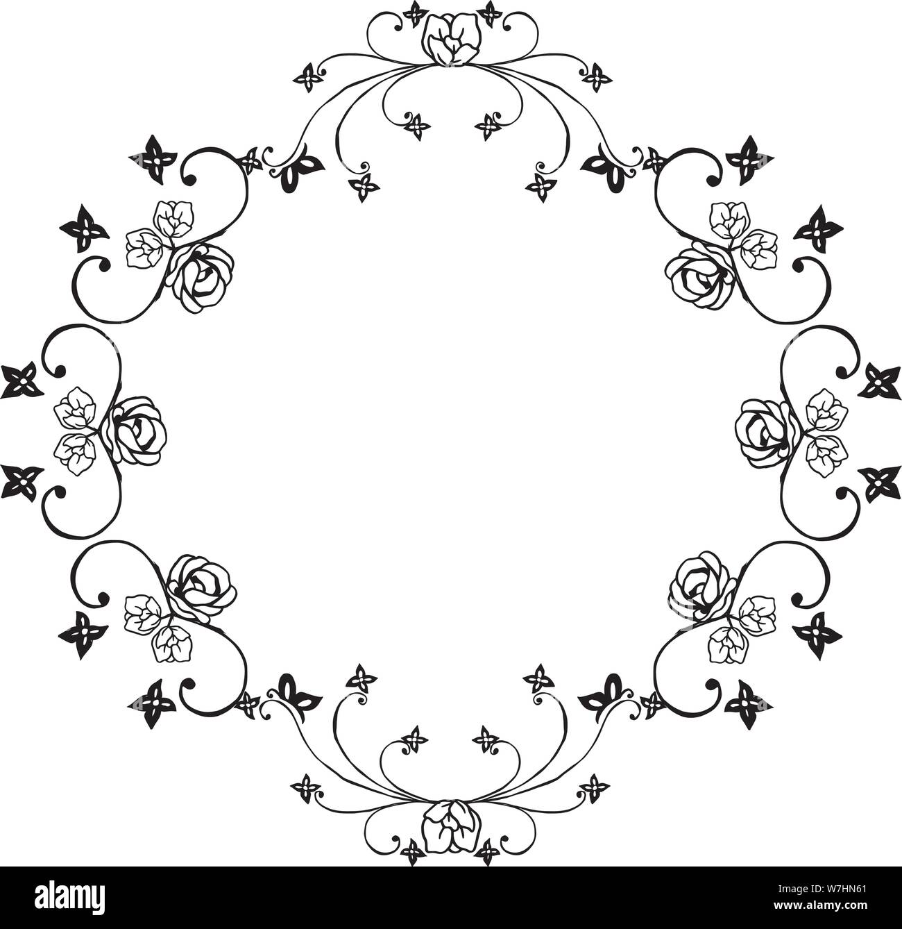 Design element for invitation card, greeting card, with flower frame black white, isolated on ...