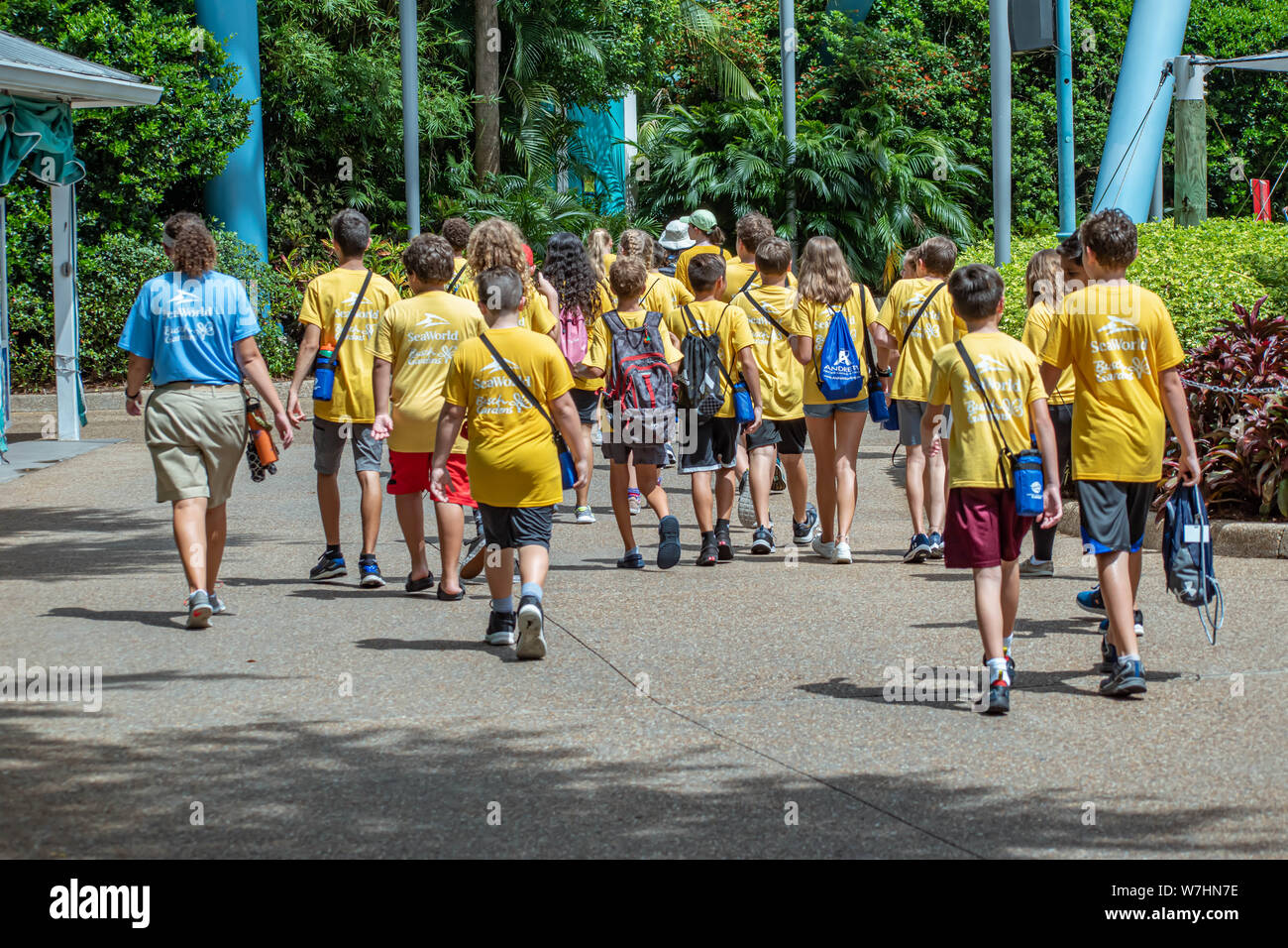 Orlando, Florida. July 26, 2019. Kids of summer vacations camp walking ...