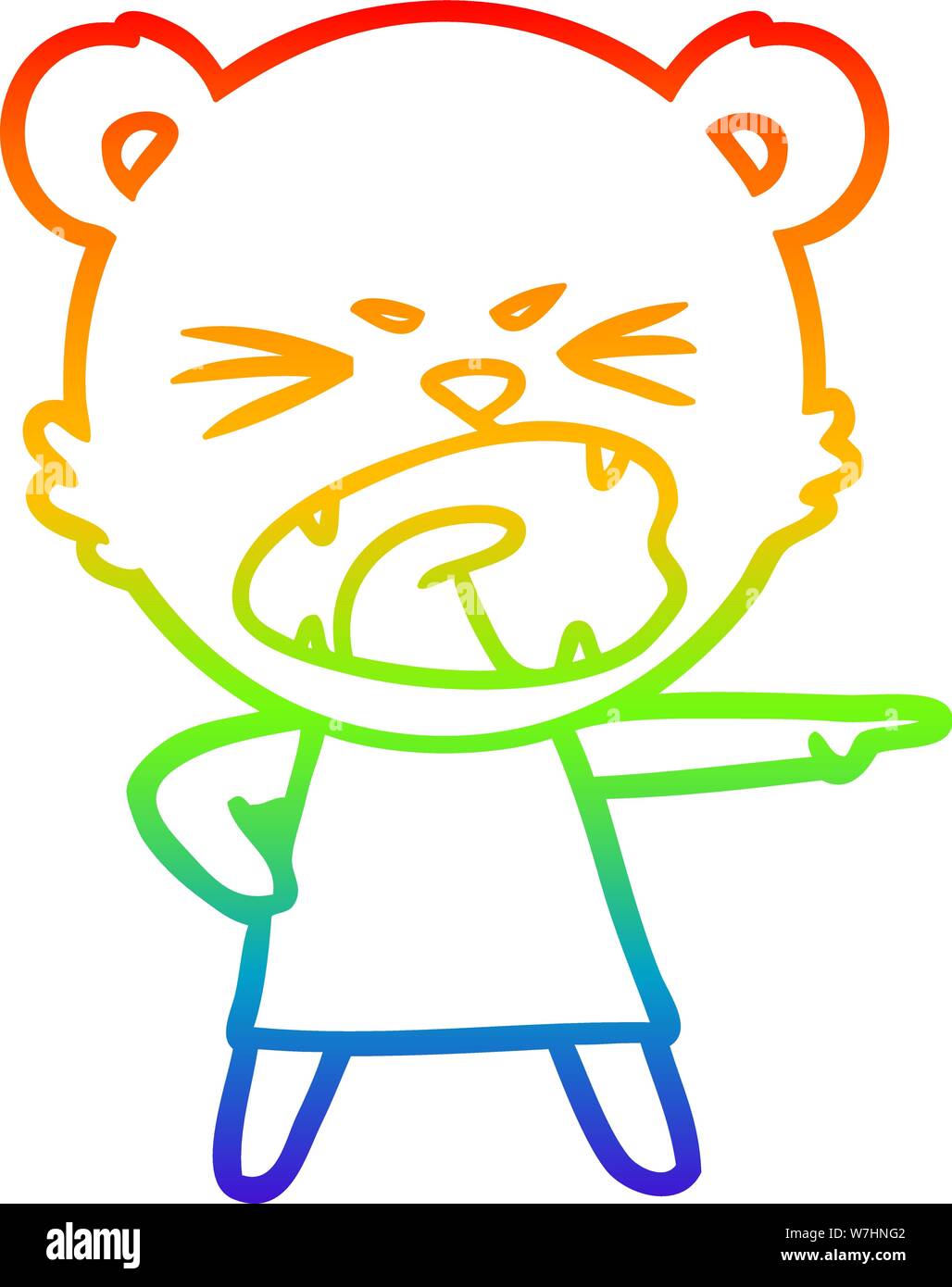 rainbow gradient line drawing of a angry cartoon bear in dress shouting ...
