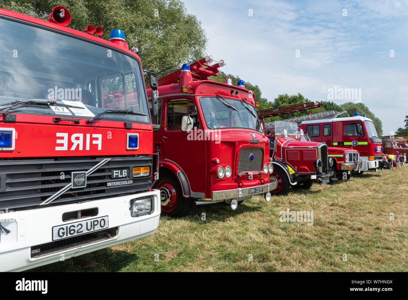 Fire engines on display at the Odiham Fire Show, 2019, in Hampshire, UK ...