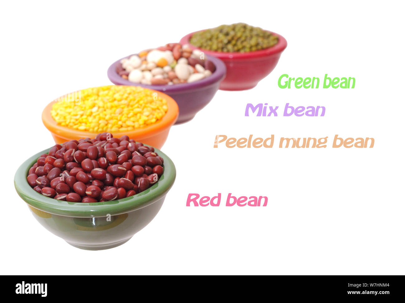 four bow of beans isolated on white Stock Photo - Alamy