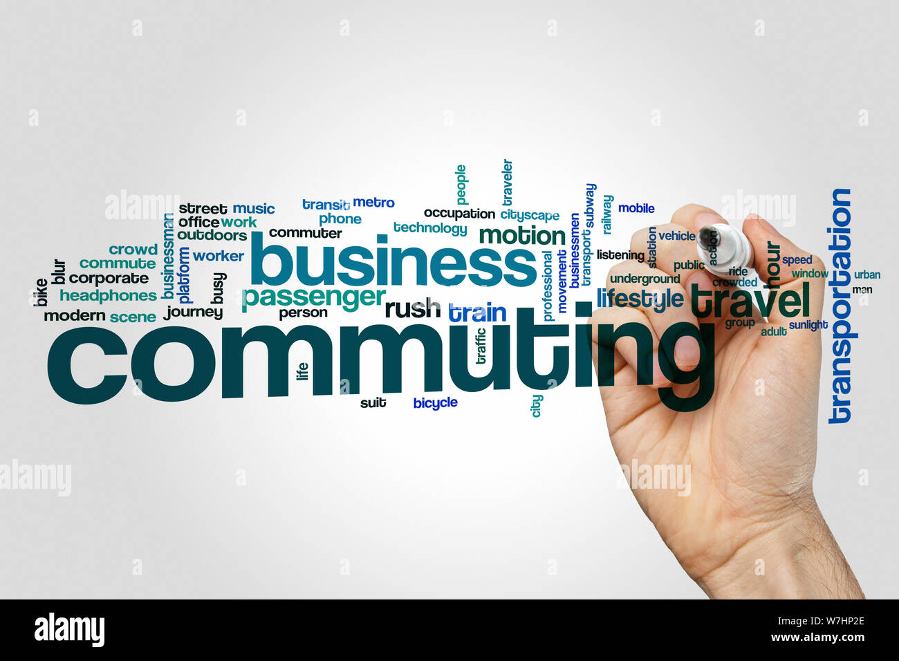 Commuting word cloud concept Stock Photo - Alamy