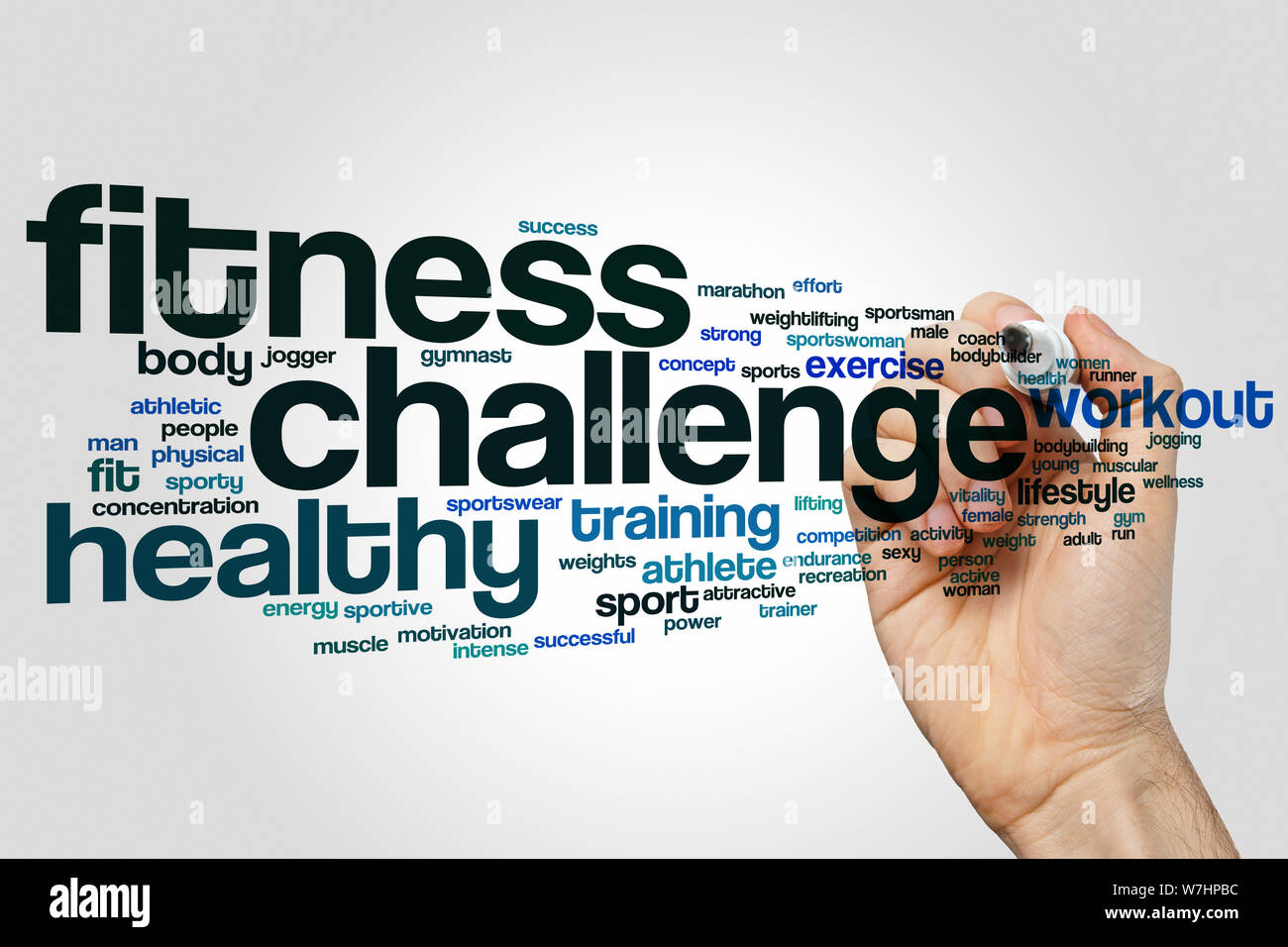 Fitness challenge word cloud concept Stock Photo - Alamy