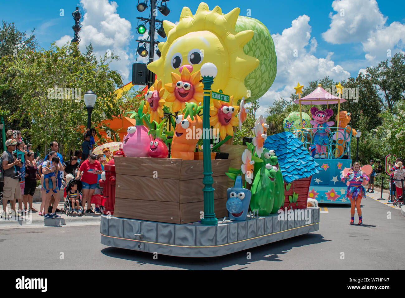 Orlando, Florida. July 30, 2019. Colorful float in Sesame Street Party ...