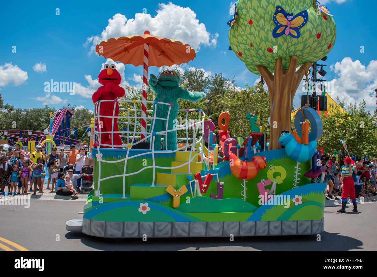 Orlando, Florida. July 30, 2019. Elmo and Rosita in Sesame Street Party ...